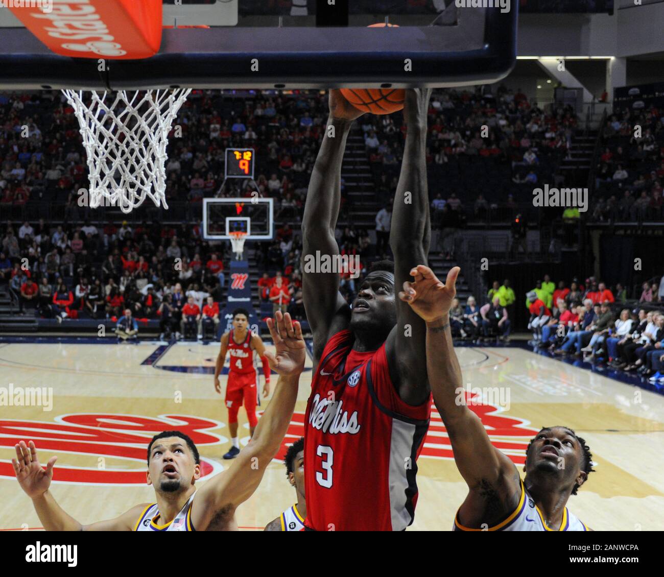 Oxford, MS, USA. 18th Jan, 2020. Ole' Miss forward, Khadim Sy (3), goes ...