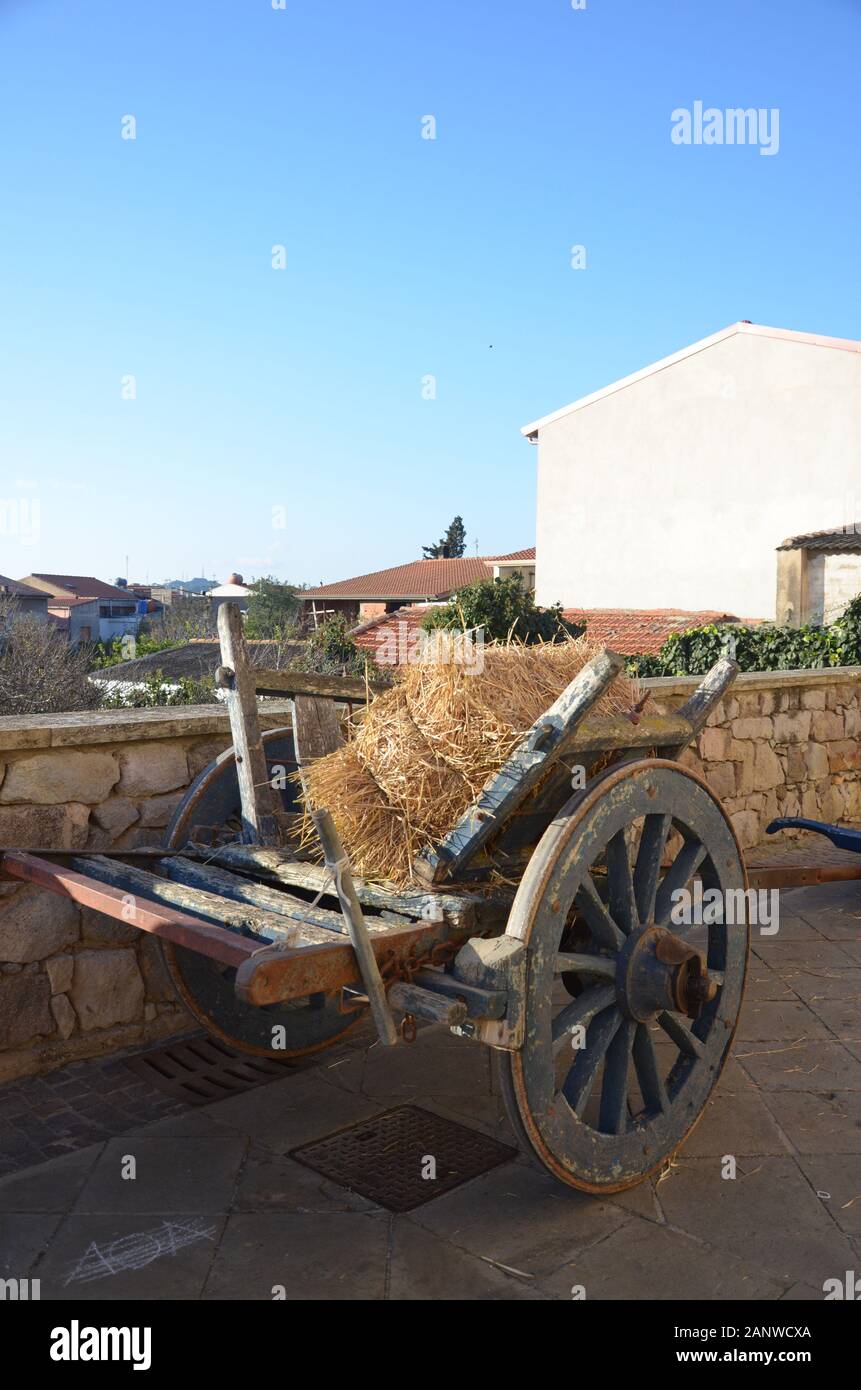 One Old hand cart, Sardinia Stock Photo - Alamy