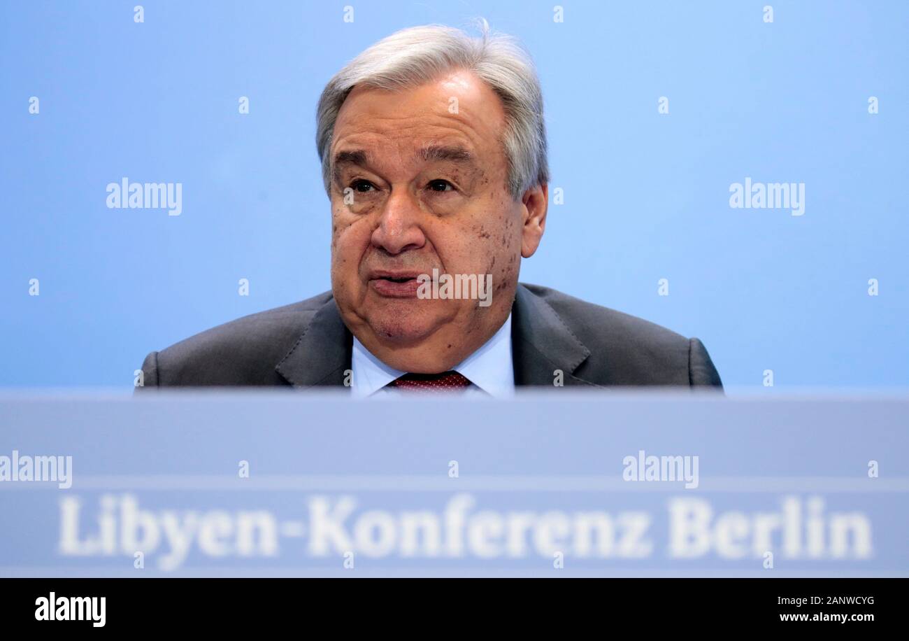 Berlin, Germany. 19th Jan, 2020. Antonio Guterres, Secretary-General of ...