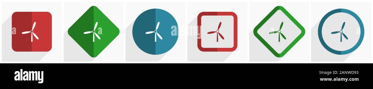 Windmill icon set, flat design vector illustration in 6 options for ...