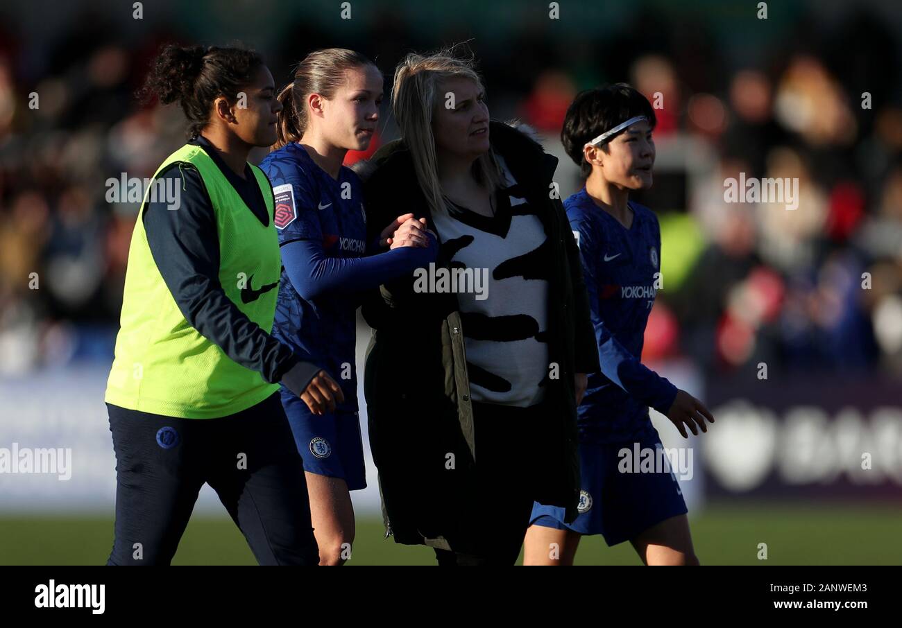 Chelsea manager, Emma Hayes talks with Guro Reiten at half time during ...