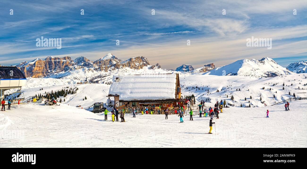 Alpine hut on Sella Ronda ski circuit around the Sella group in ...
