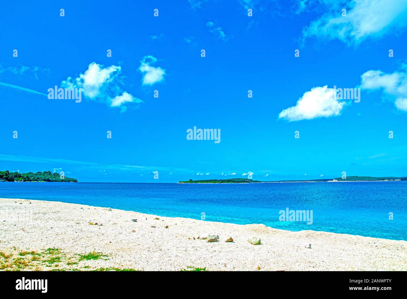Beautiful beach in Croatia by Adriatic Sea near Pula, Valbandon, Istria ...