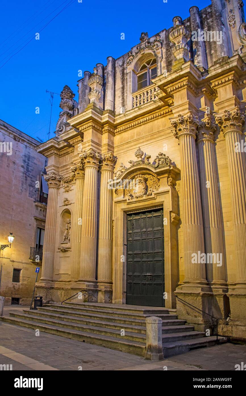 Lecce, Puglia, Italy - city by night, baroque Church of Saint Theresa ...