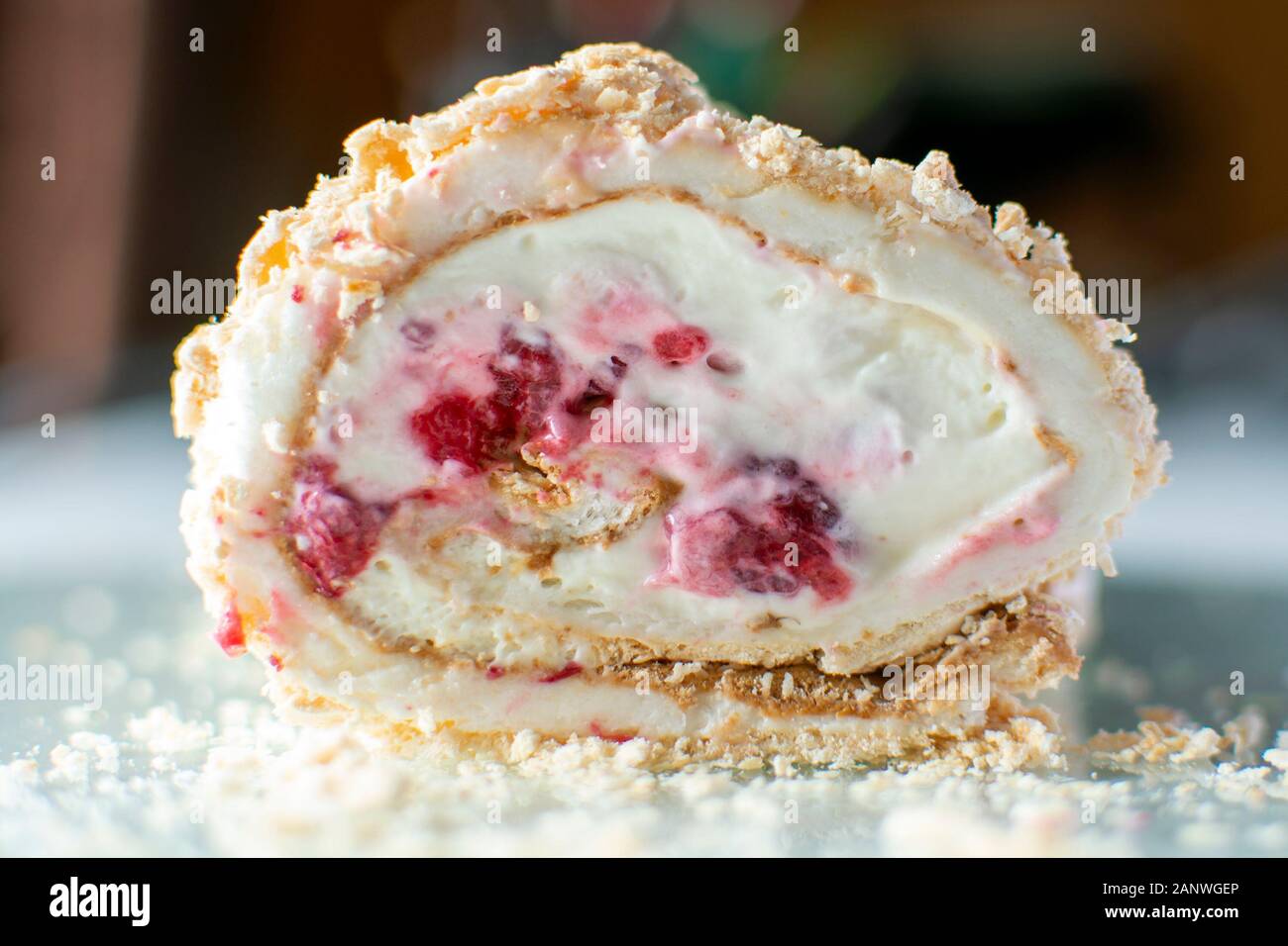 Buche meringue cake with raspberry, chantilly, mascarpone and cream ...