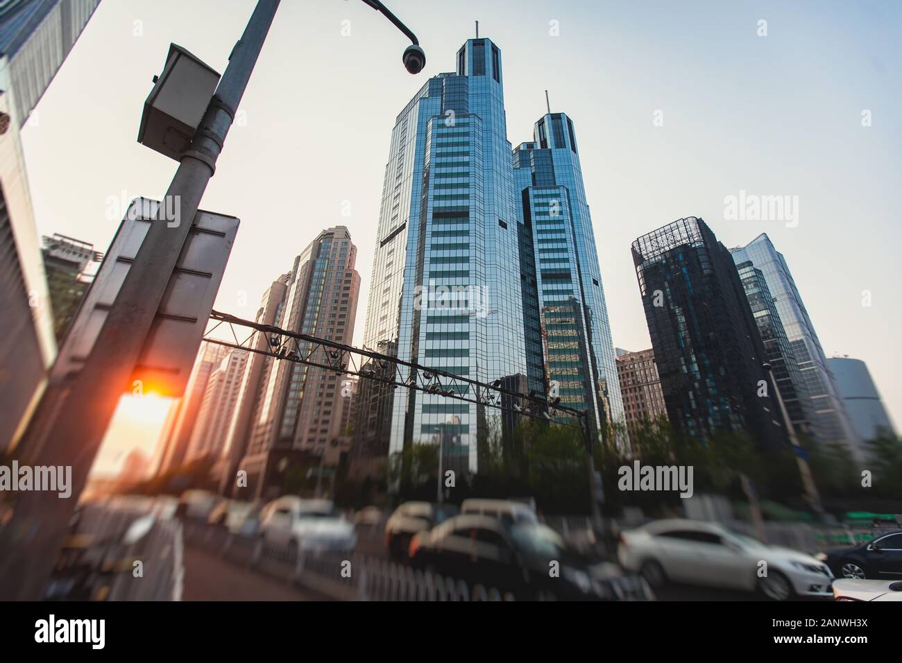 Beautiful wide-angle sunny aerial view of Beijing Central Business ...