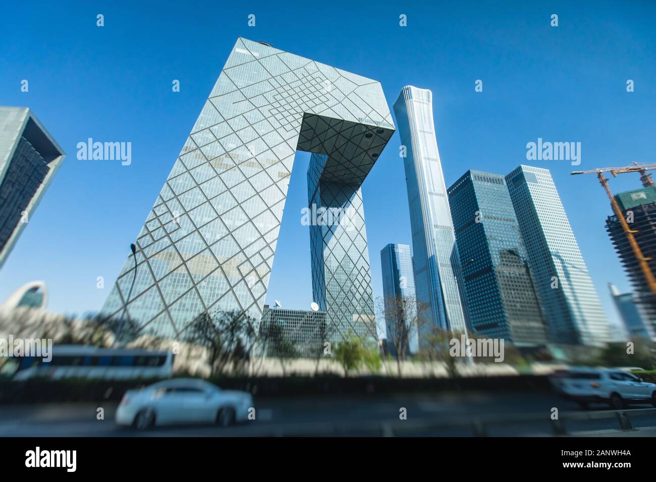Beautiful wide-angle sunny aerial view of Beijing Central Business ...
