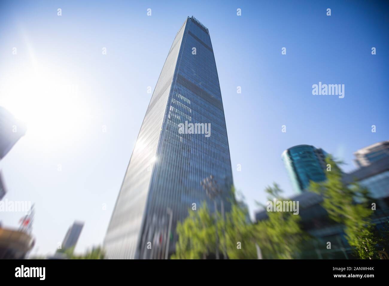 Beautiful wide-angle sunny aerial view of Beijing Central Business ...