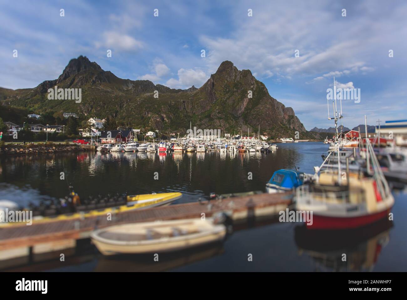 Beautiful super wide-angle winter summer view of Svolvaer, Norway ...