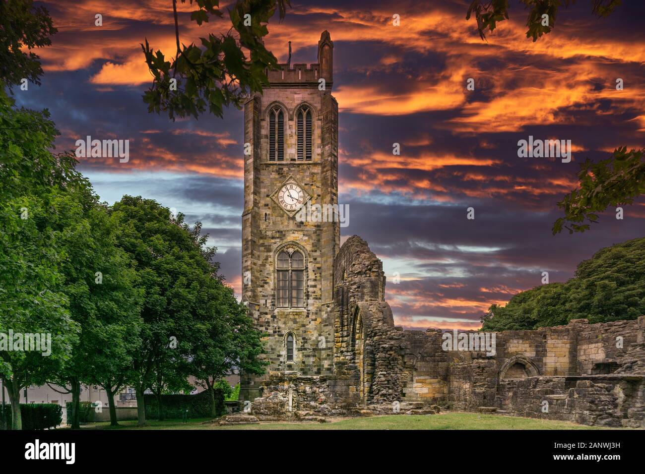 The ancient ruins of Kilwinning Abbey and the old Clock Tower that ...