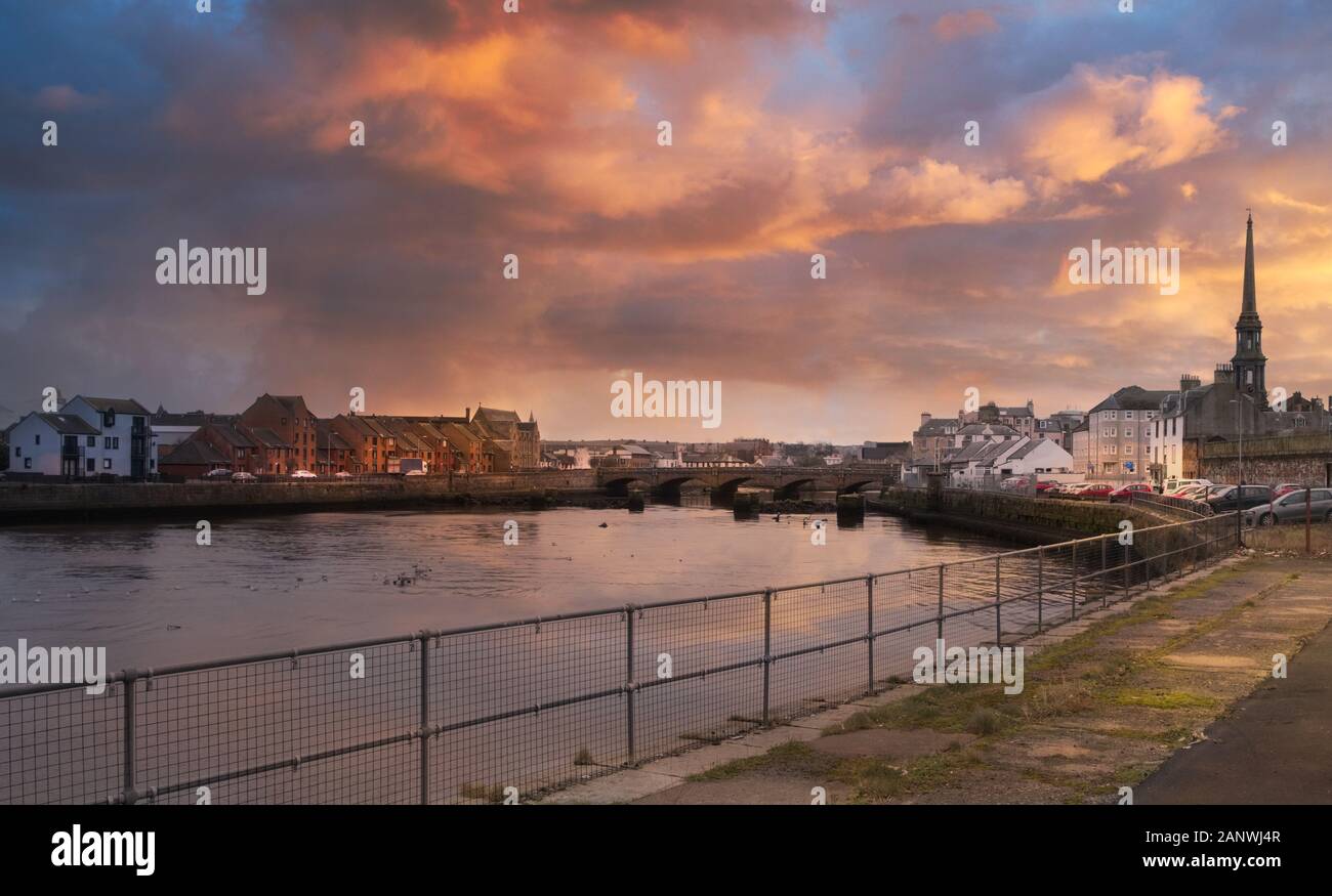The town of Ayr and the new bridge leading into the town centre Stock ...