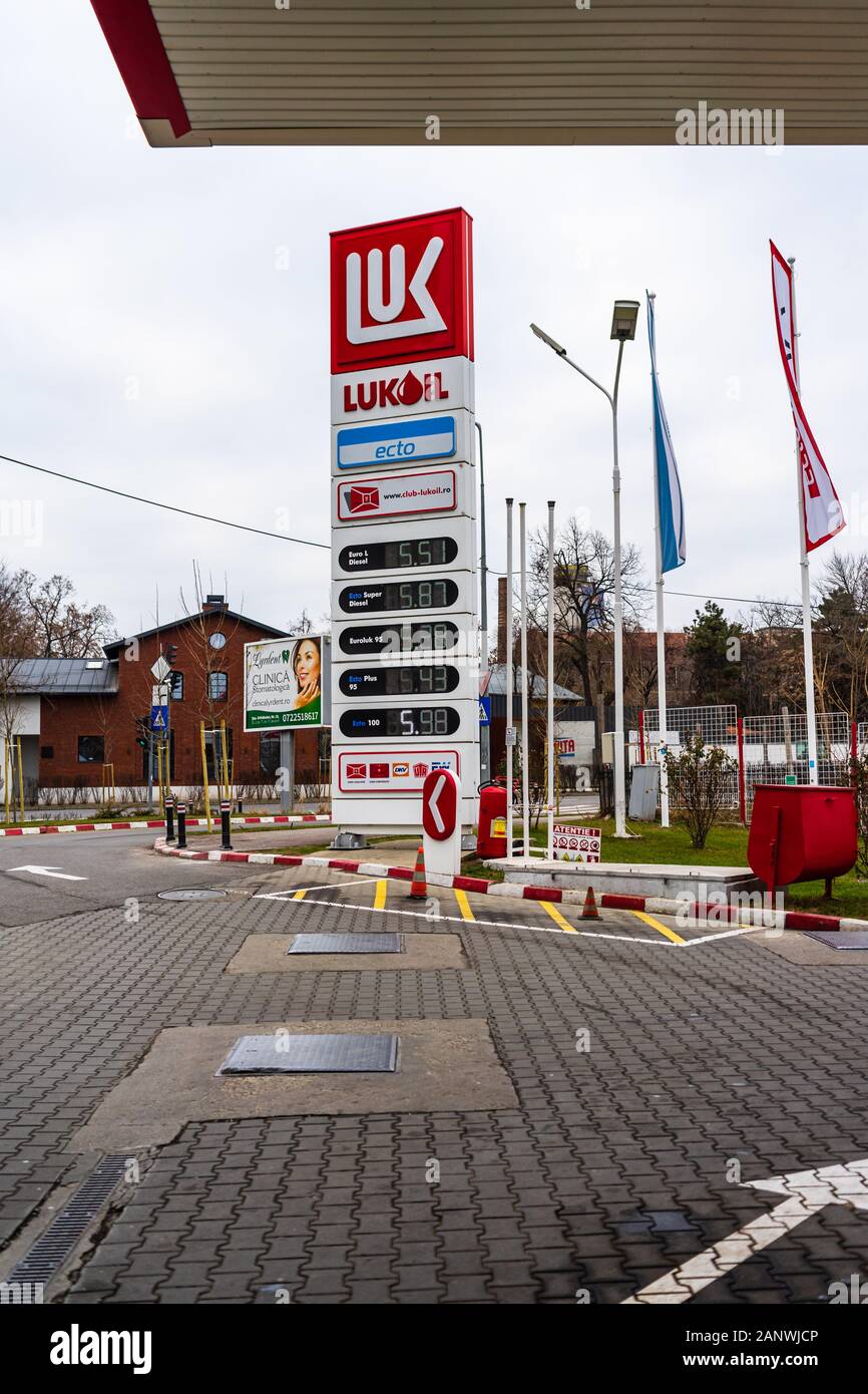 Gas station of the oil company Lukoil in Bucharest, Romania, 2020 Stock ...