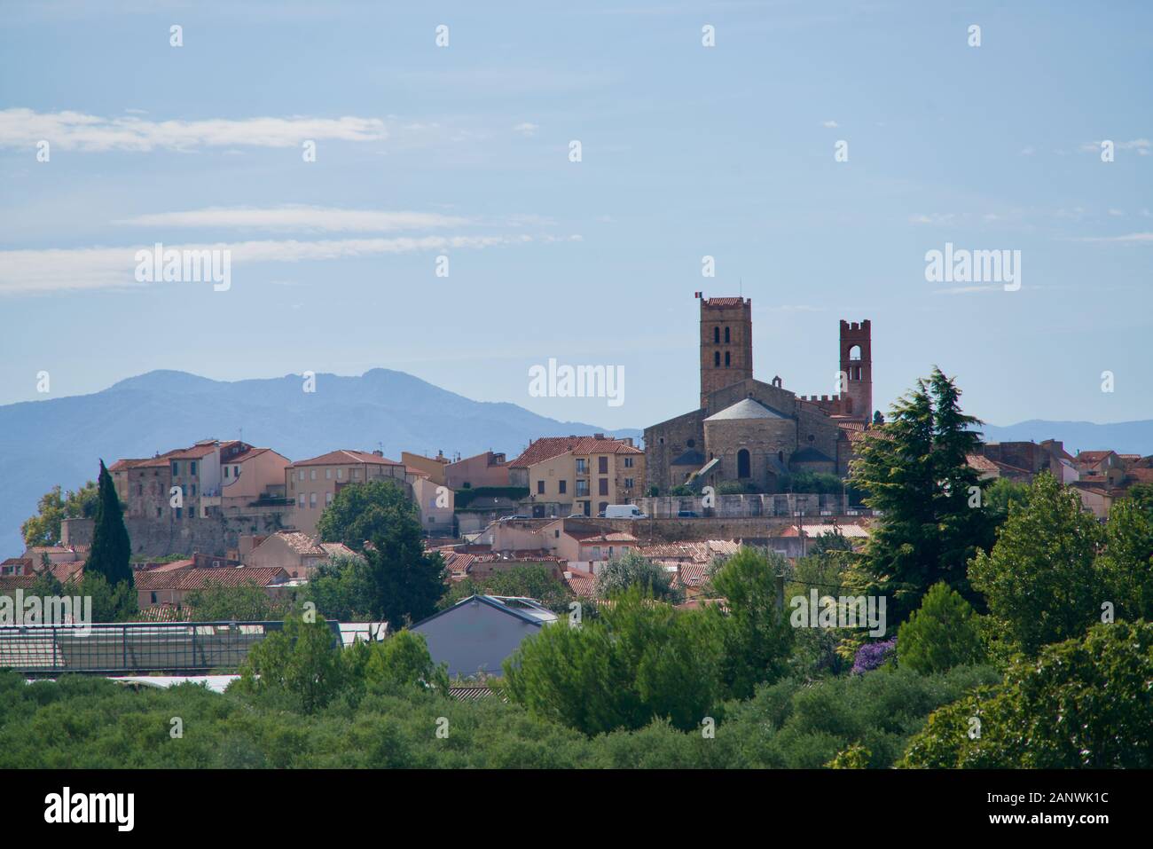Cathedral and houses of Elne Stock Photo - Alamy