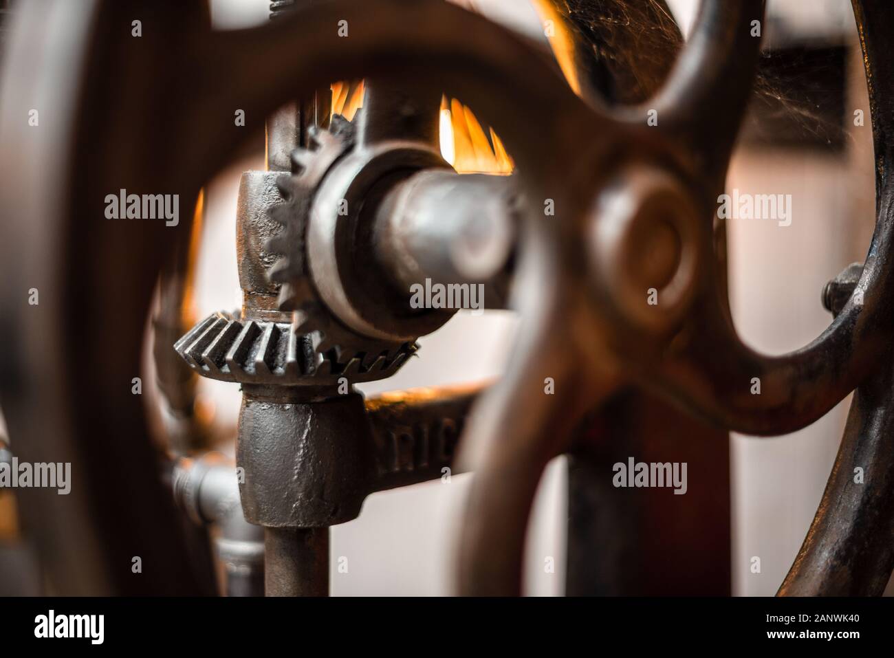 Mechanic picture. Close-up cogs of sharp gear with rust and dusty ...