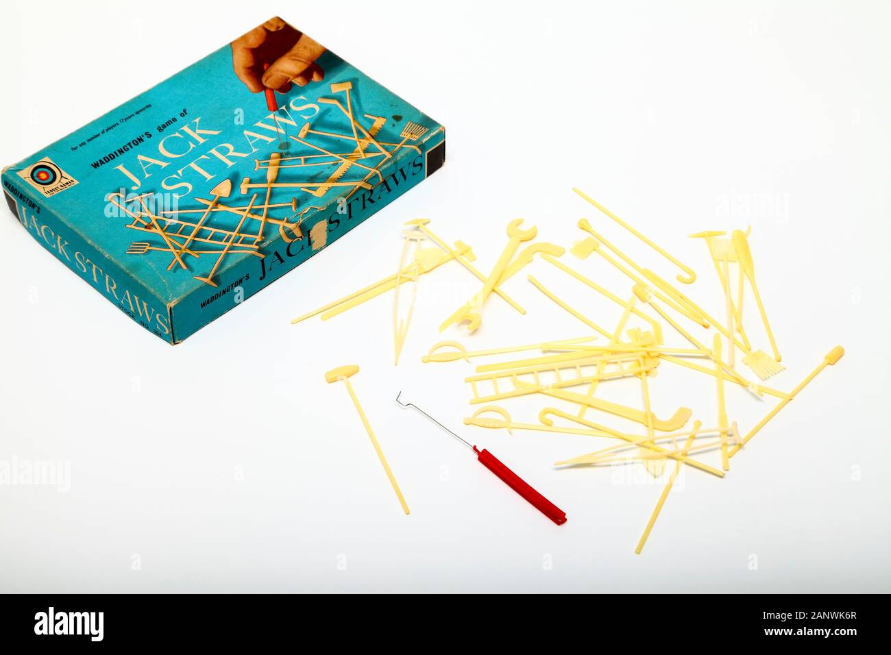 Waddington's game of jack straws circa 1965 isolated on a white ...