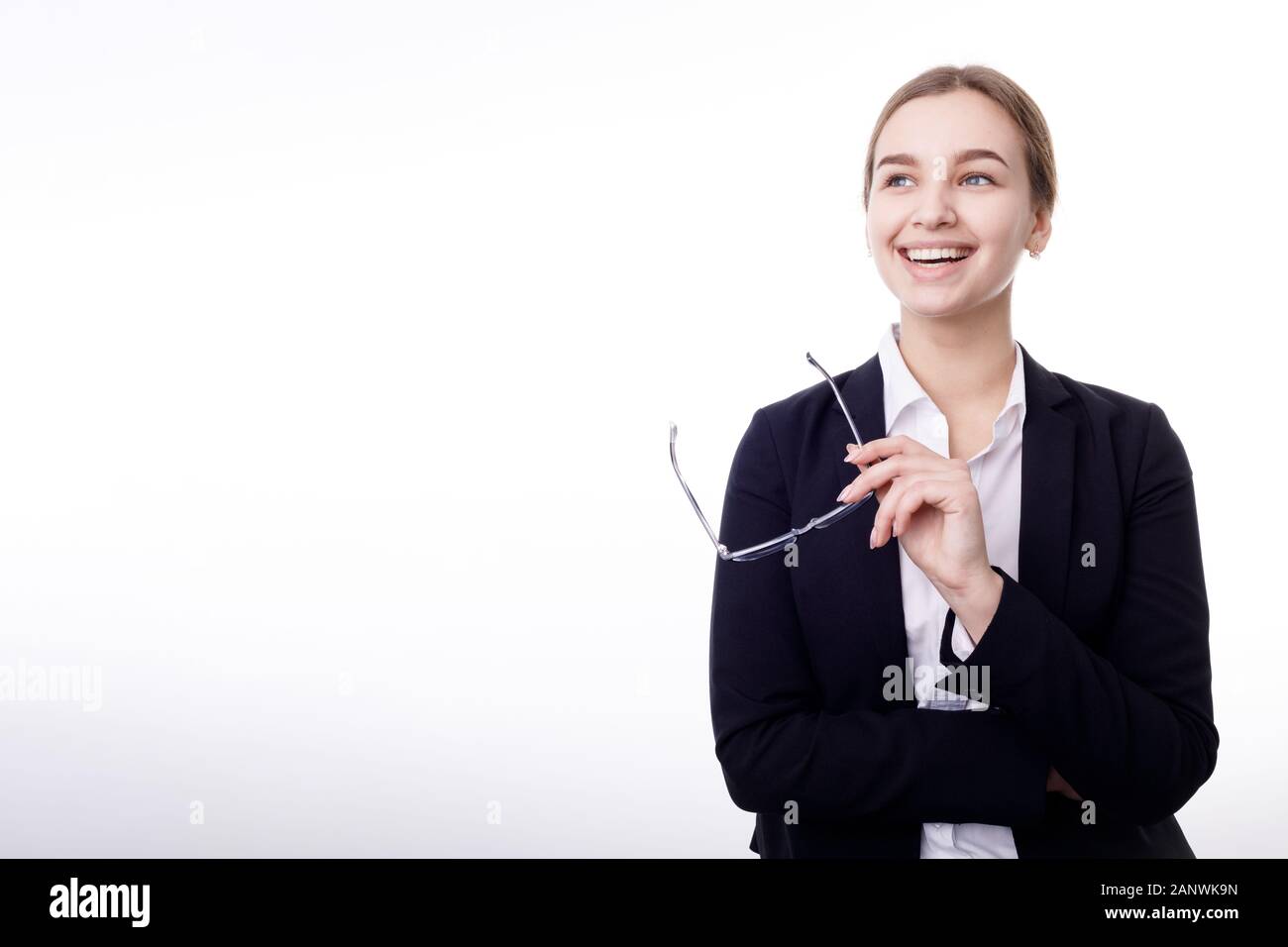 A Cute Smiling Office Girl Looking Upwards Stock Photo - Alamy