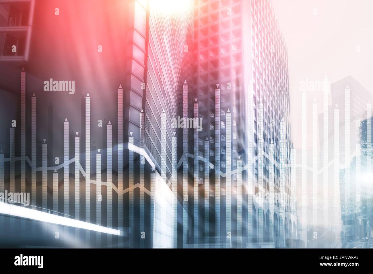 Histogram and lines economic chart of financial instrument on modern ...