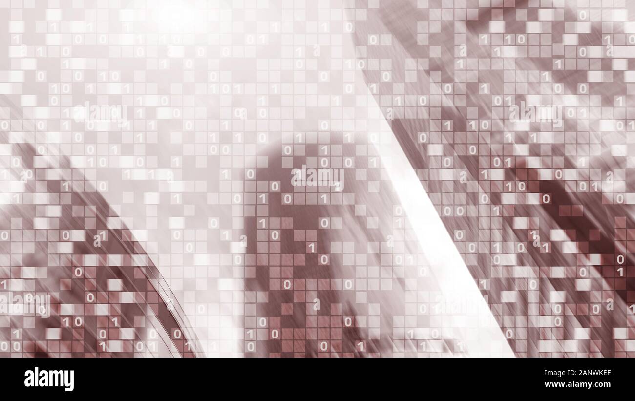 Digital code on blur city background. Abstract Binary code Stock Photo - Alamy