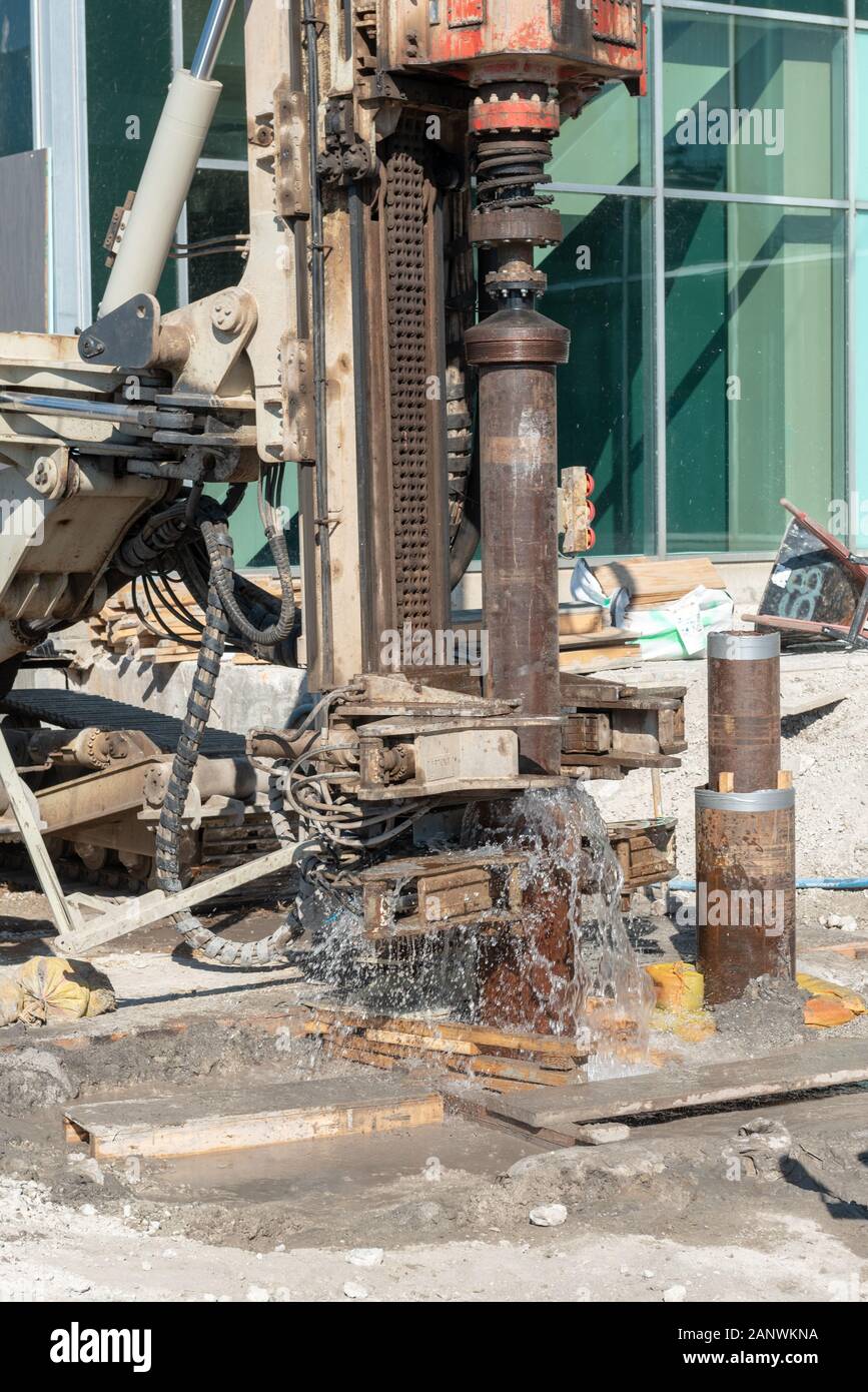 Drilling micropiles on Navy Pier in Chicago Stock Photo - Alamy