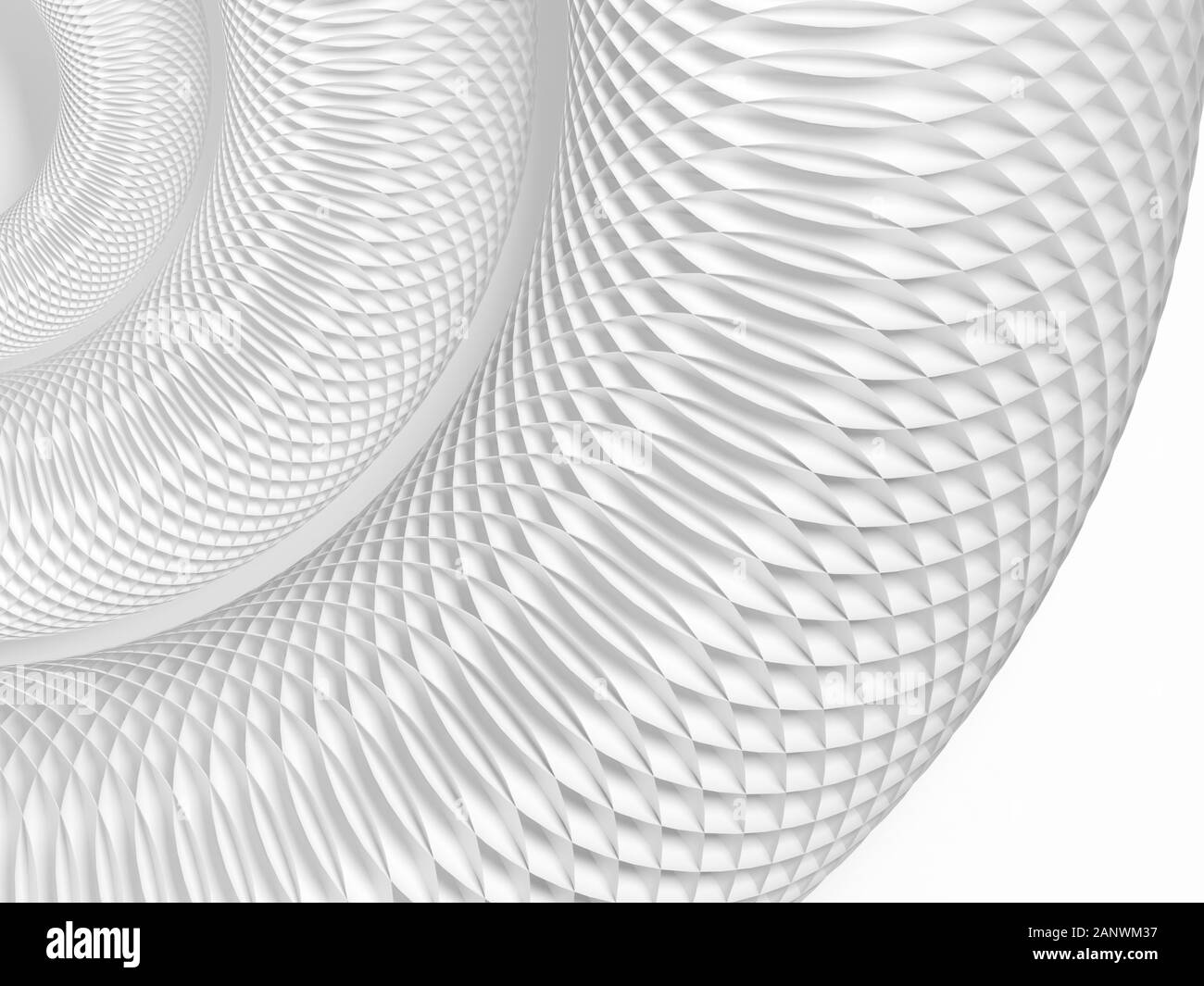 Abstract parametric background with round spiral structure made of white circles, 3d rendering ...