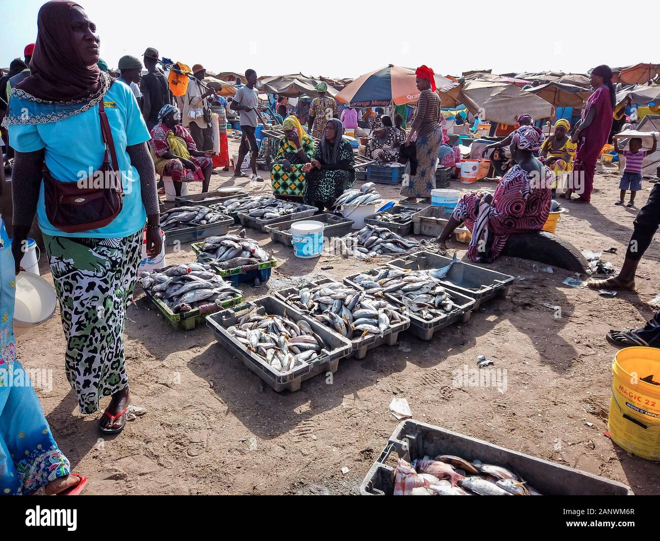 MBour, Senegal- April 25 2019: Unidentified Senegalese men and women at ...
