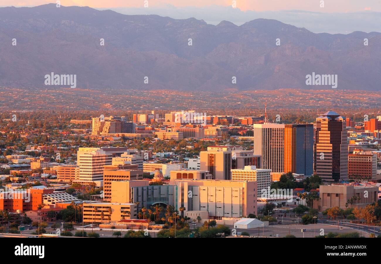 Downtown of Tucson at Sunset Viewing from Sentinel Peak Stock Photo - Alamy