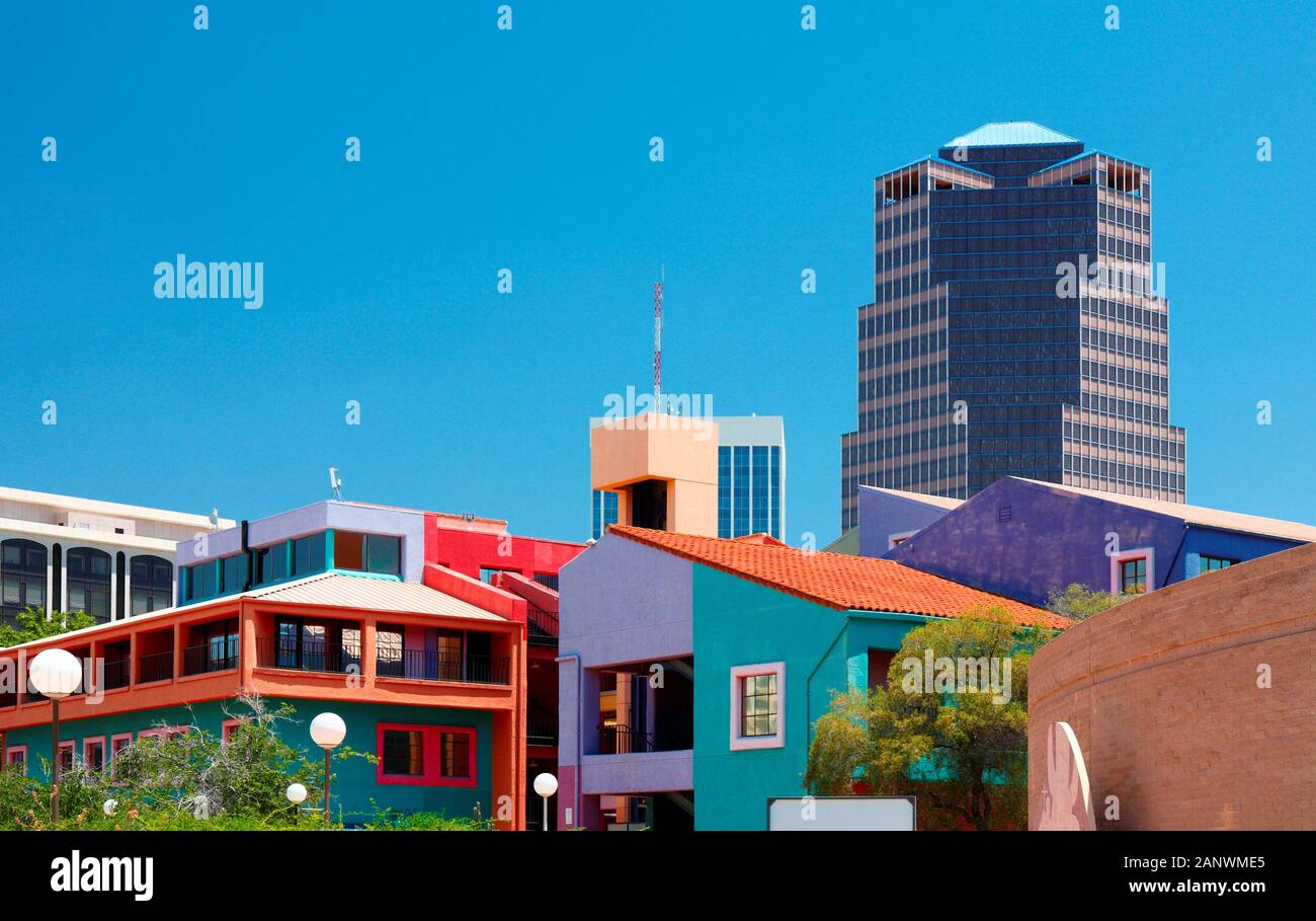 Tucson Skyline Showing the Colorful Building at La Placita Park Stock ...