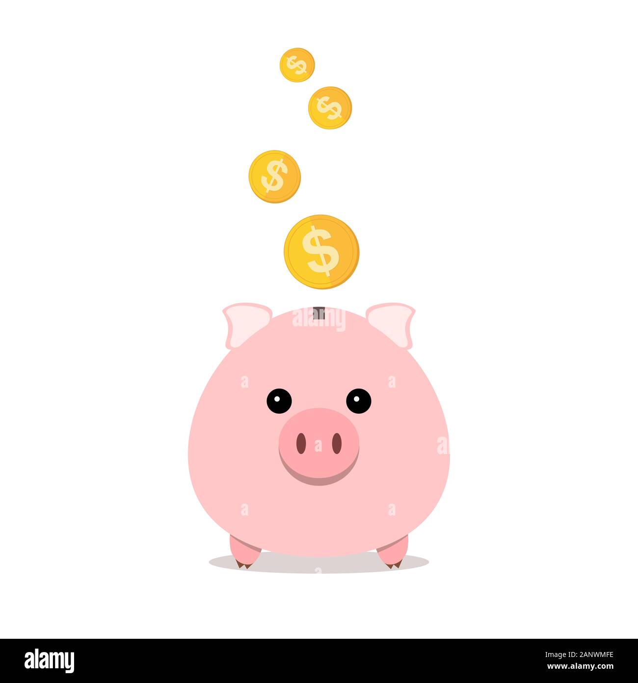 Pig and gold coins isolated on white background. Piggy bank with ...