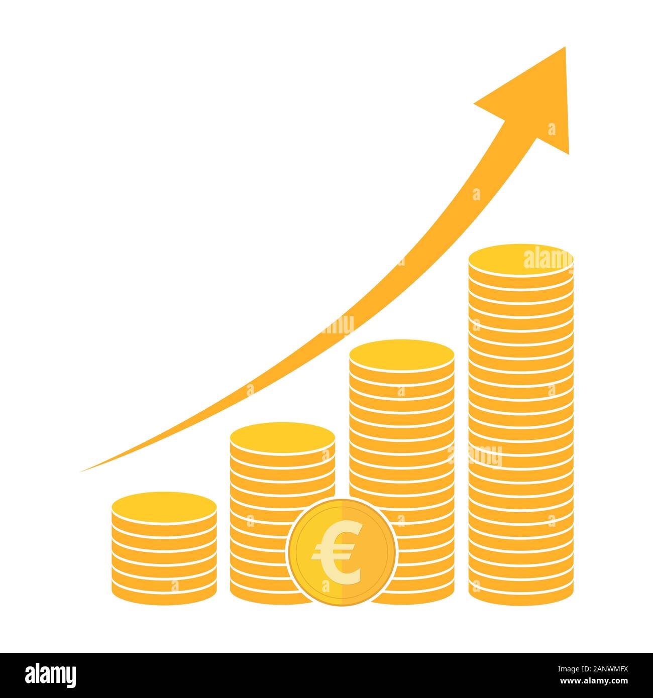 Coin icon in flat design. Gold euro symbol. Income concept. Heap of ...
