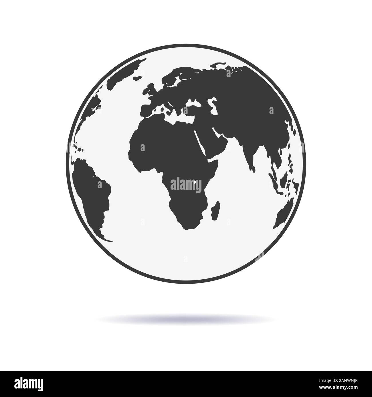 Planet Earth icon in flat design. Planet Earth with shadow on a white ...