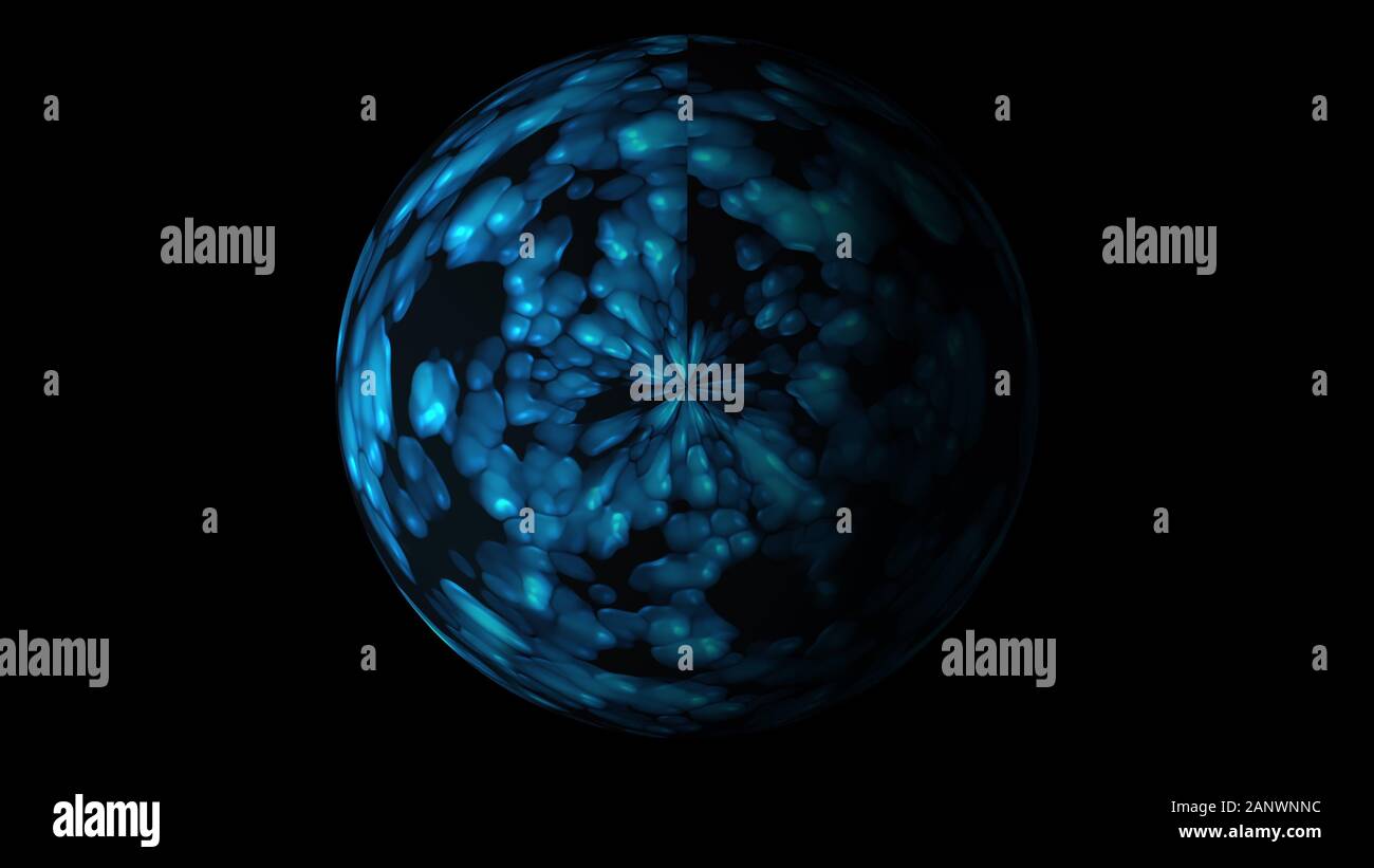 Digital colorful sphere with lighting circles in space, modern computer ...