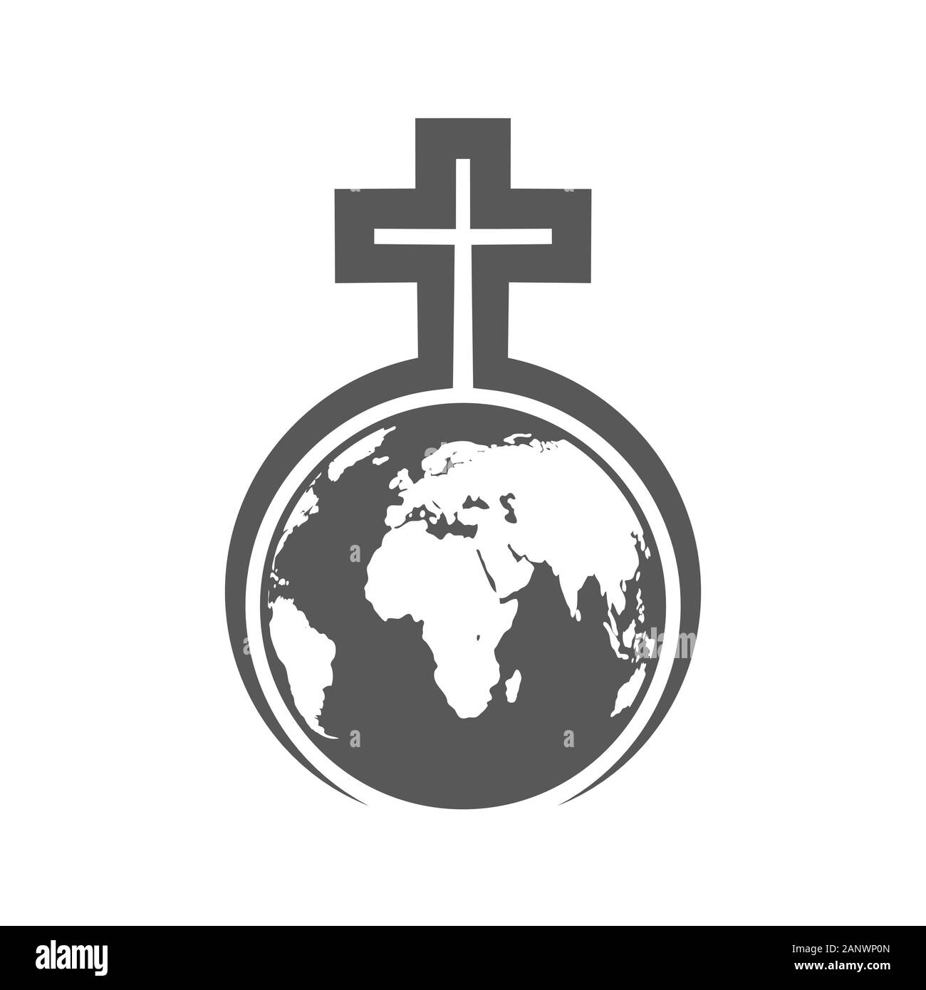 Christian Cross stands over the Globe. Globe Earth in the embrace of a ...