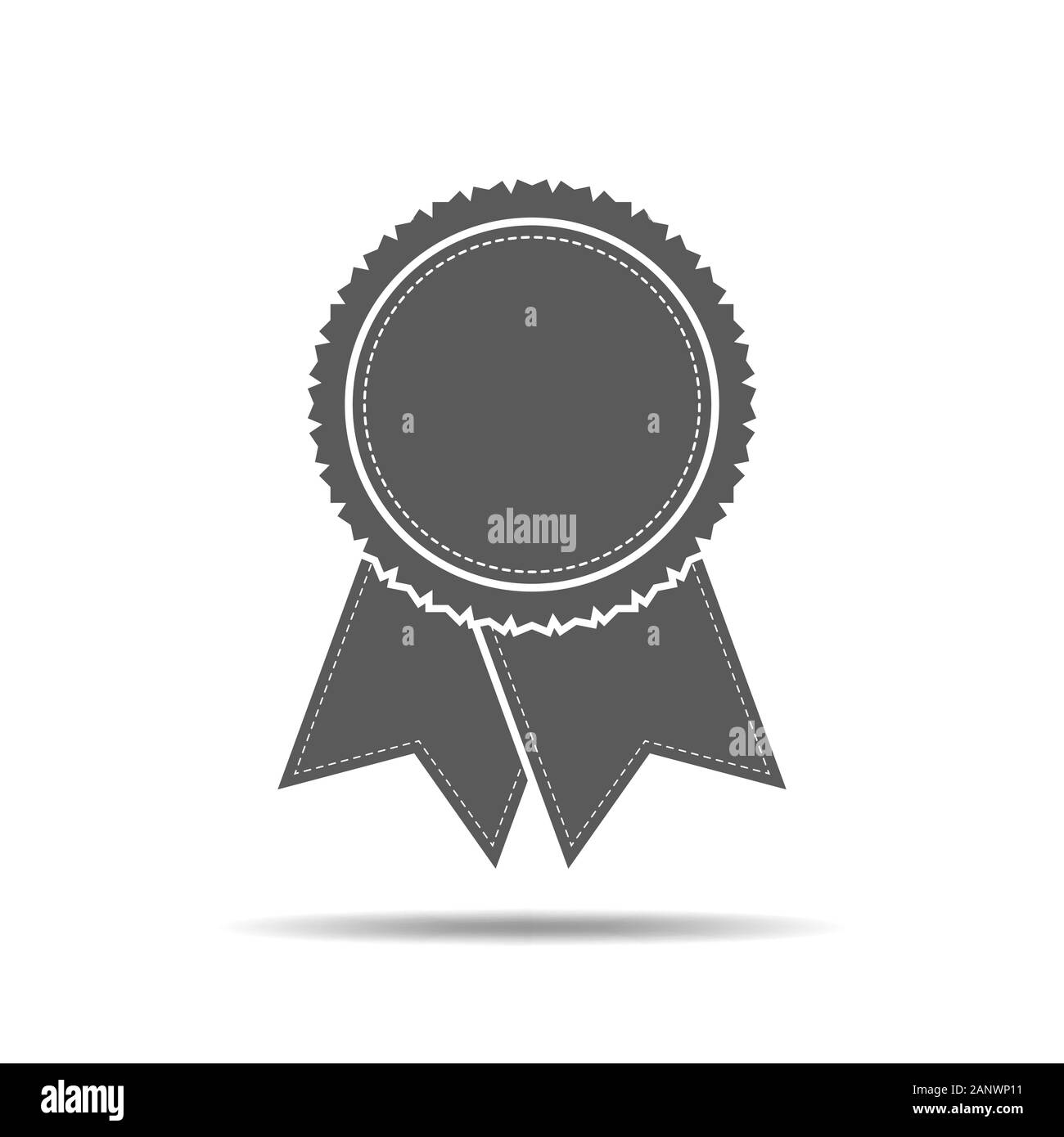 Simple medal icon with ribbon. Gray medal with shadow in flat design ...