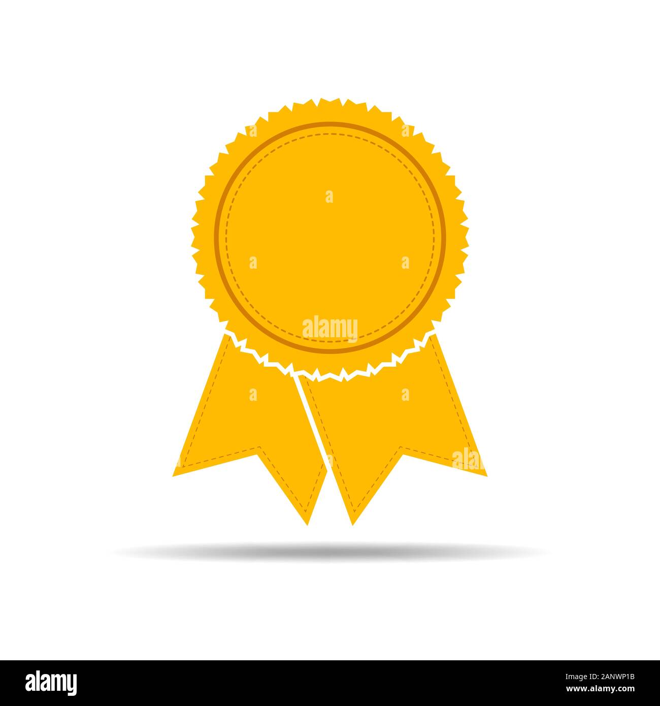 Simple medal icon with ribbon. Yellow medal with shadow in flat design ...