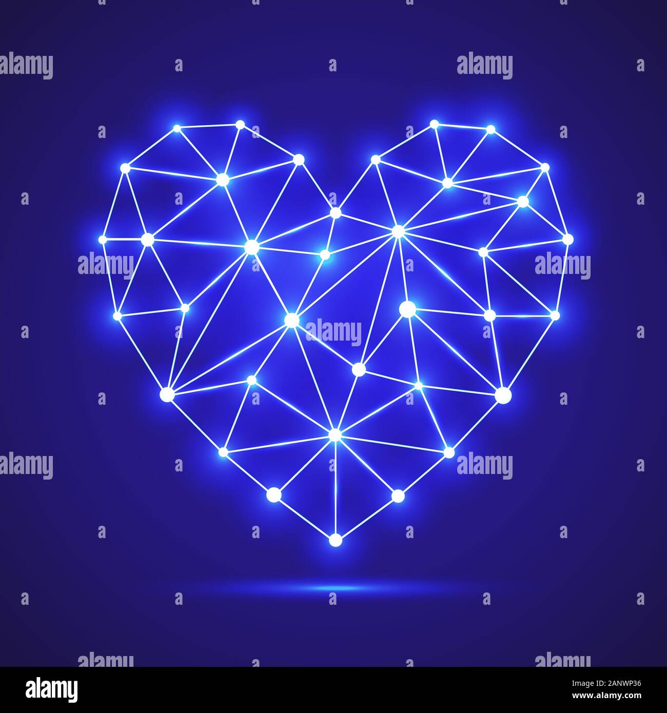 Abstract blue background with shiny heart. Triangular sign of the heart ...