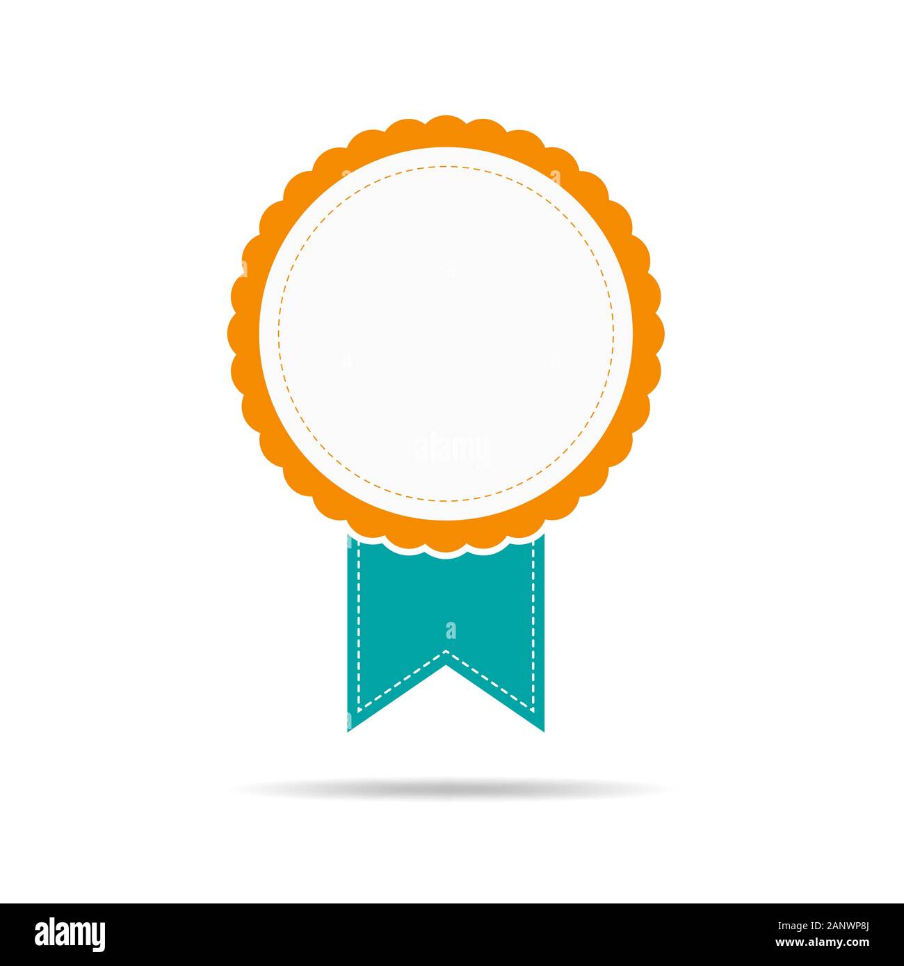 Simple medal icon with ribbon. Colored medal with shadow in flat design ...