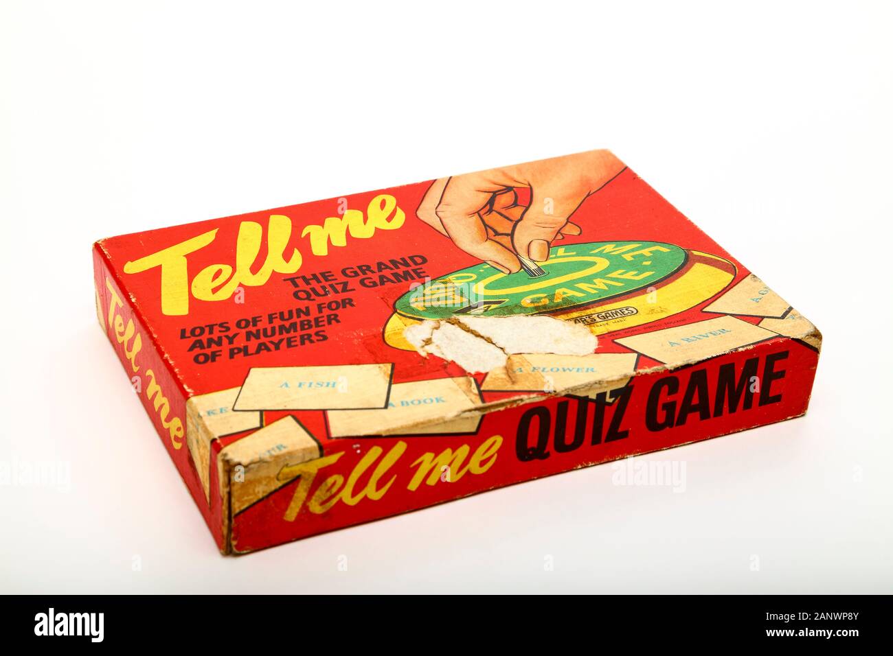 Old tatty vintage tell me game isolated on a white background Stock ...
