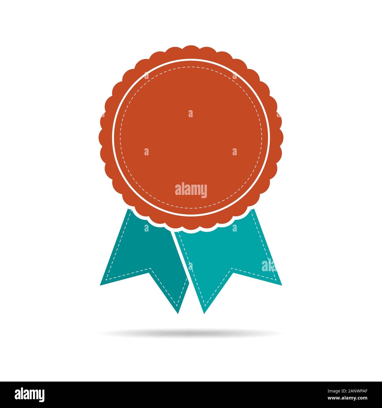 Simple medal icon with ribbon. Colored medal with shadow in flat design ...