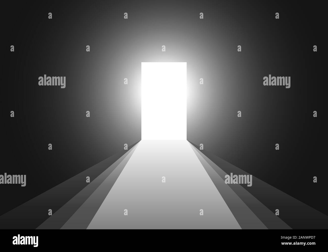 Open door with light on black background. Light through the open door ...