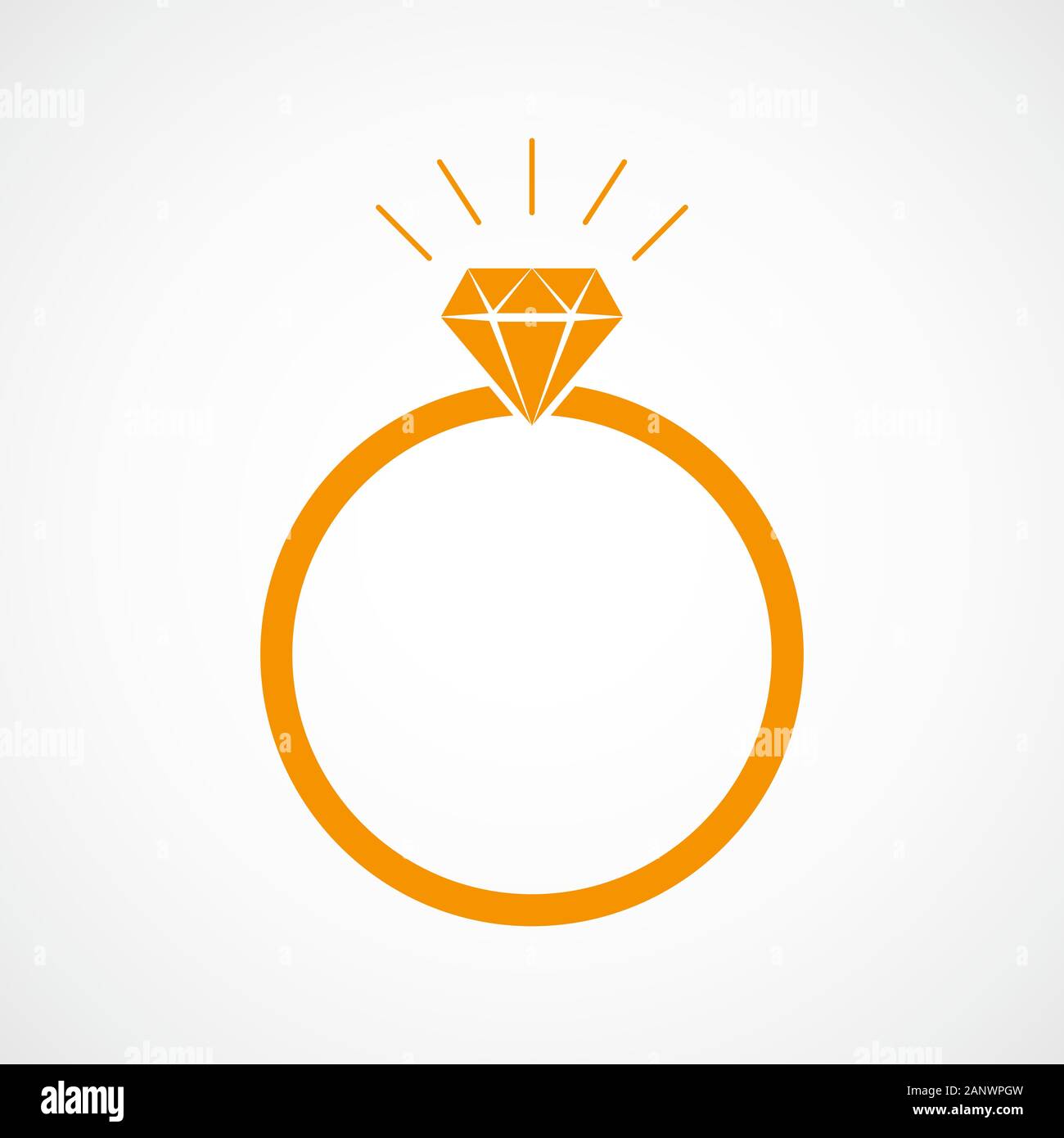 Orange wedding ring icon in flat design. Ring with diamond isolated on ...