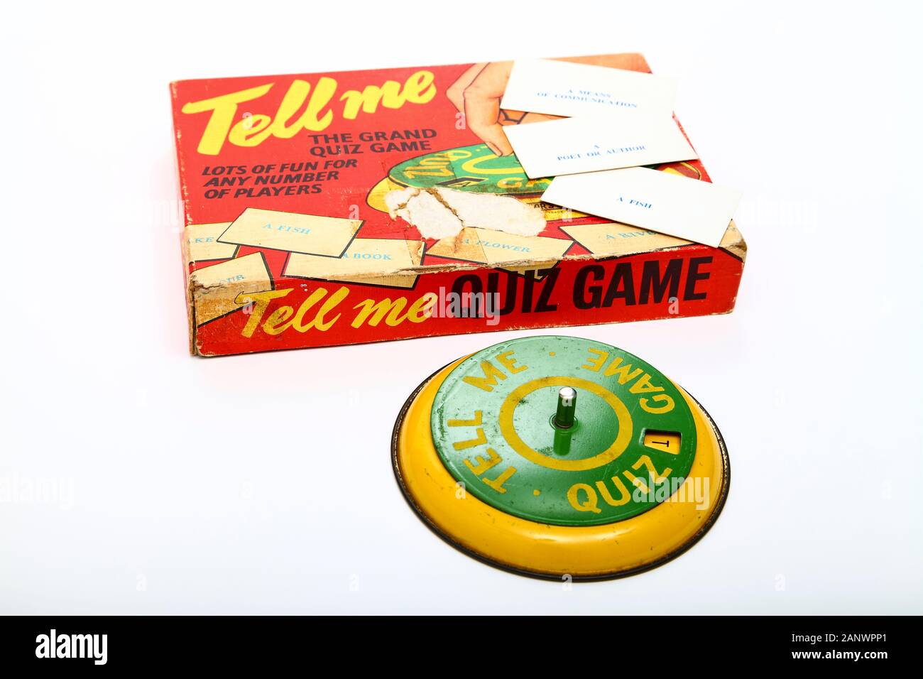 Old tatty vintage tell me game isolated on a white background Stock ...