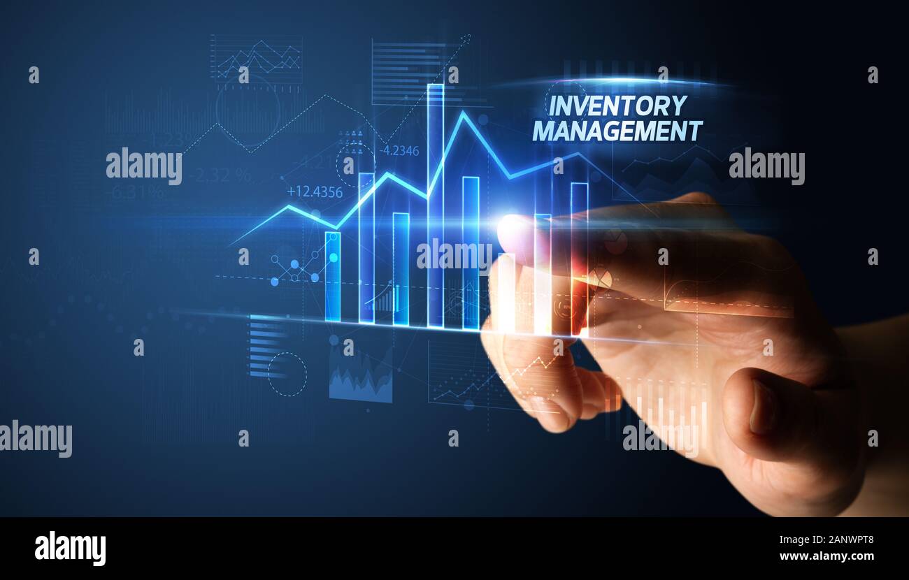 Hand touching INVENTORY MANAGEMENT button, business concept Stock Photo ...
