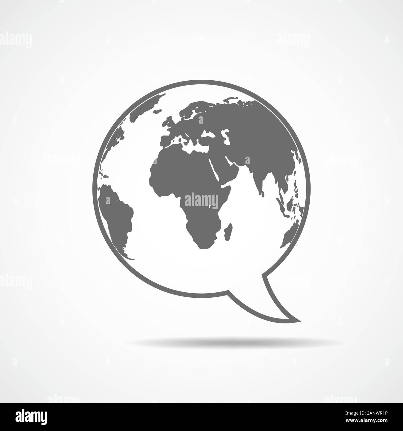 Gray speech bubble with Earth map. Global chat icon. World chat sign ...