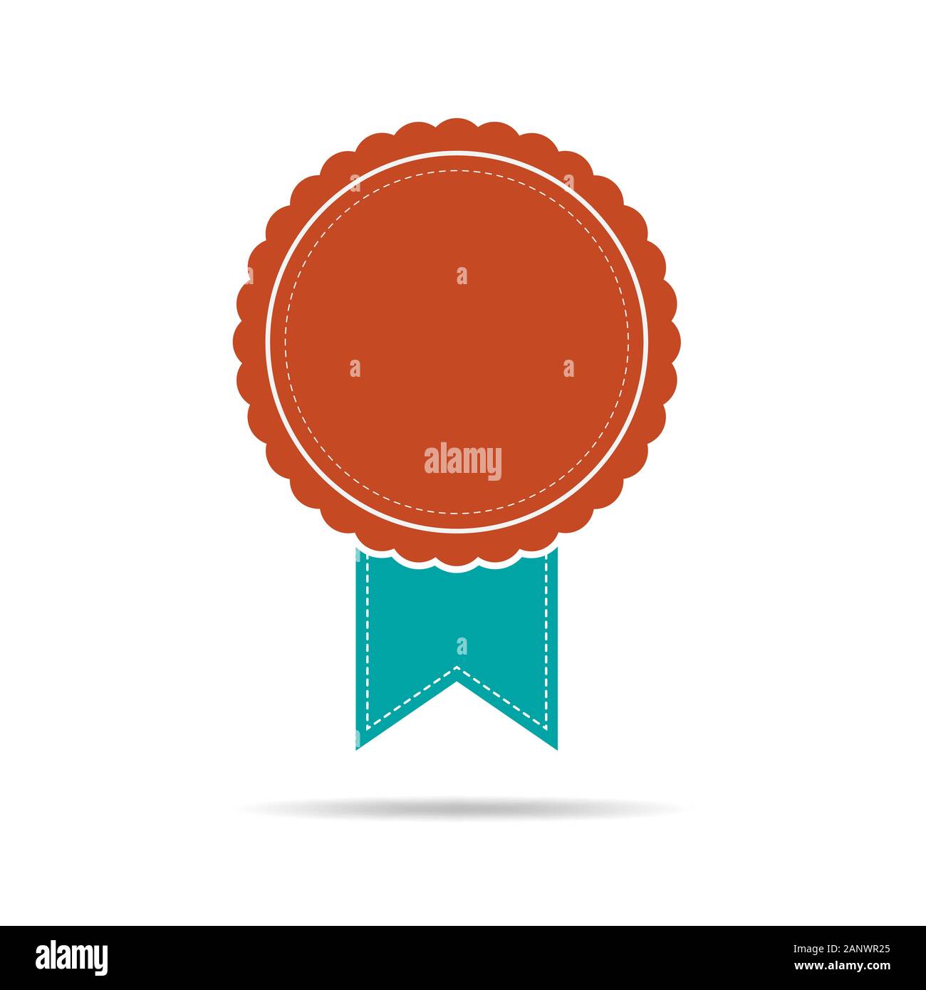 Simple medal icon with ribbon. Colored medal with shadow in flat design ...