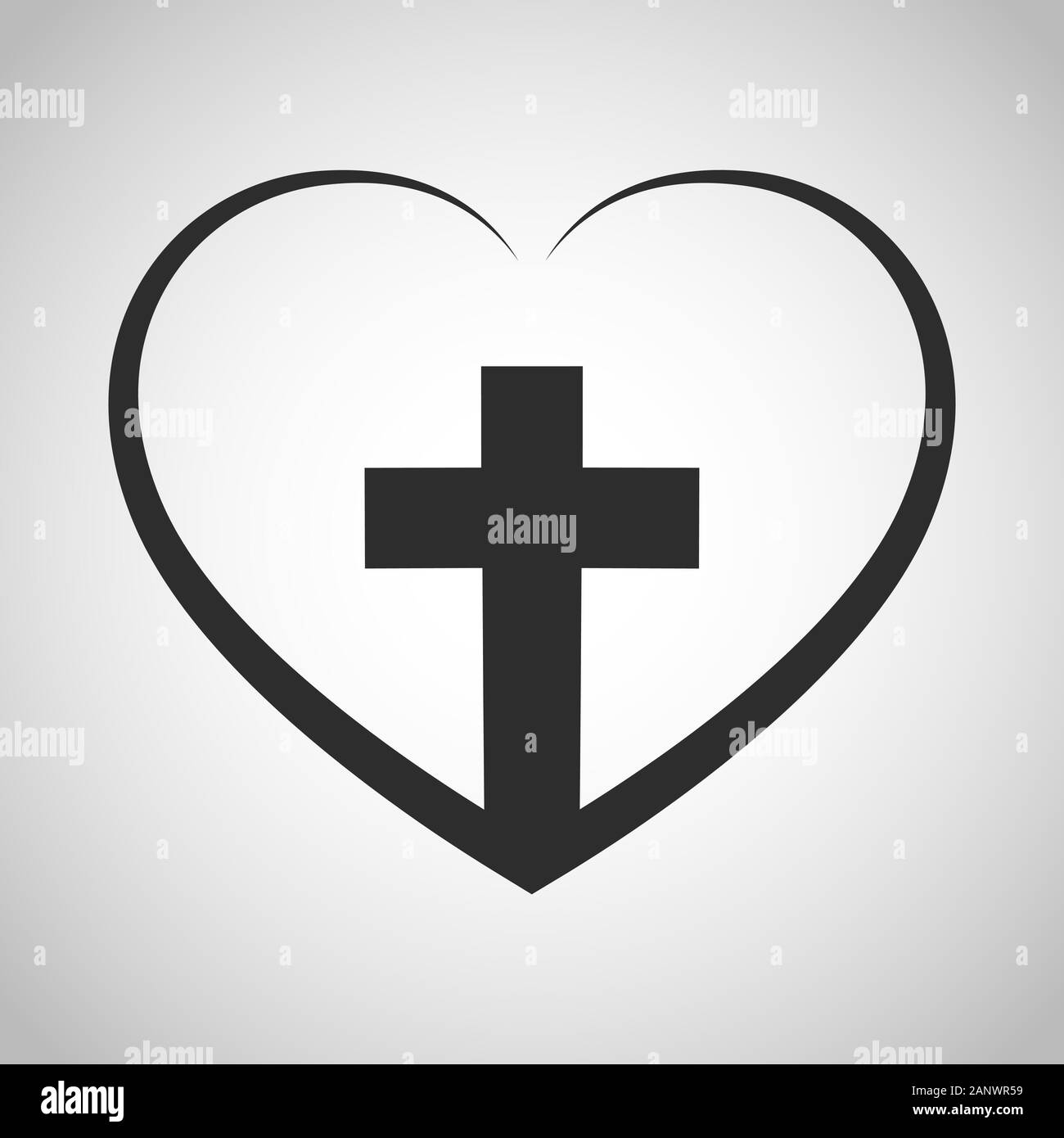 Christian Cross Icon In The Heart Inside Black Christian Cross Sign