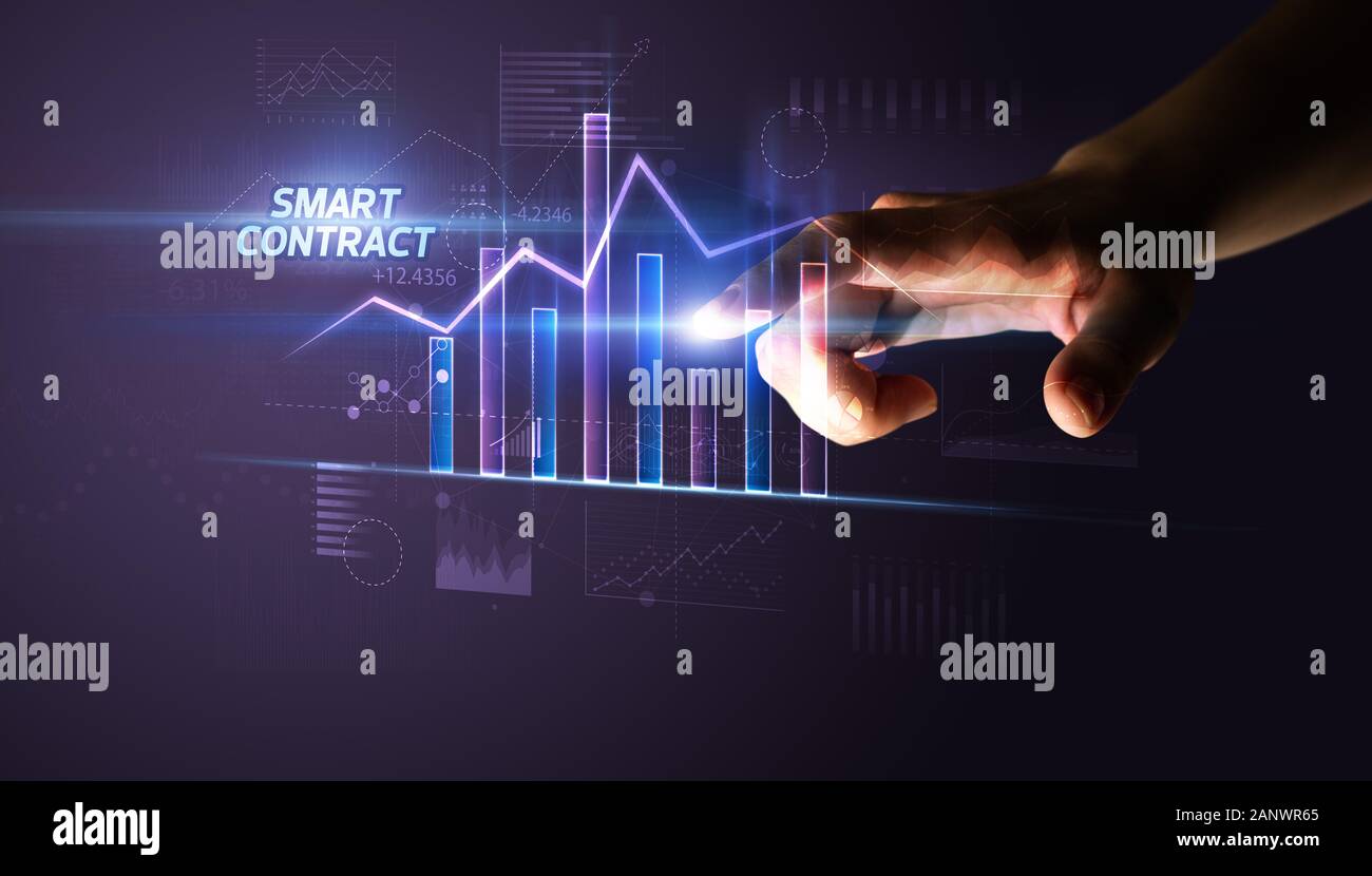 Hand touching SMART CONTRACT button, business concept Stock Photo - Alamy