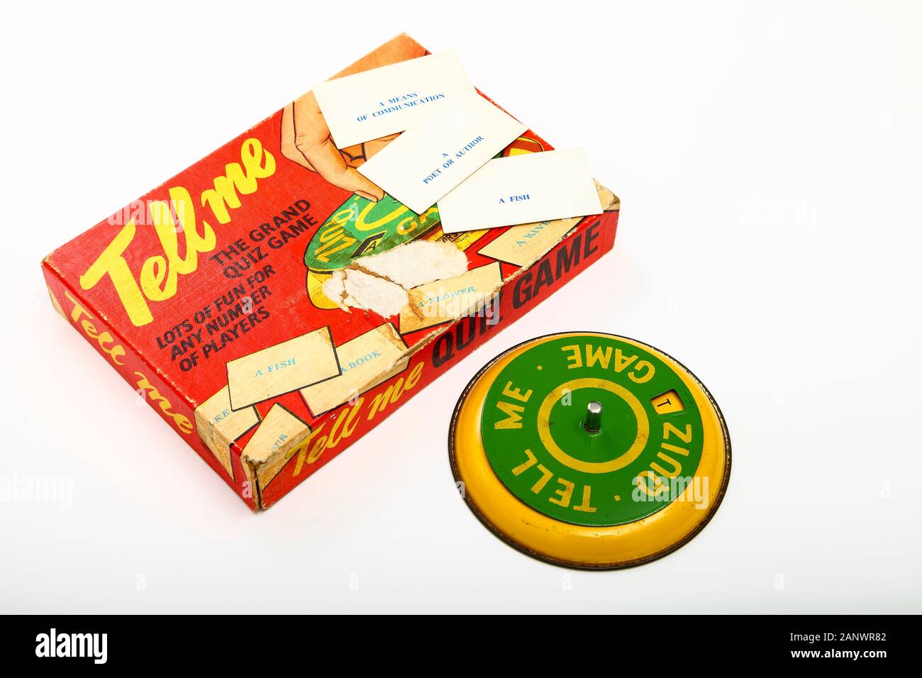 Old tatty vintage tell me game isolated on a white background Stock ...