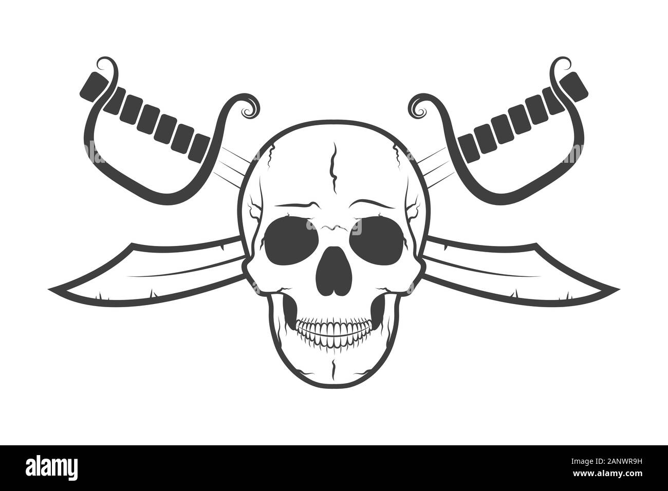 Human skull and two swords isolated on light background. Vector ...