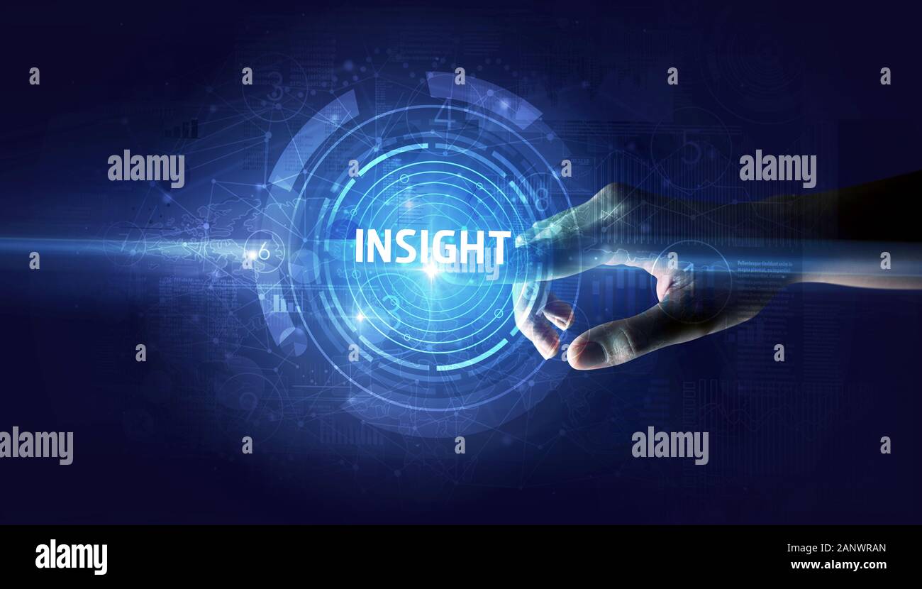 Hand touching INSIGHT button, modern business technology concept Stock ...