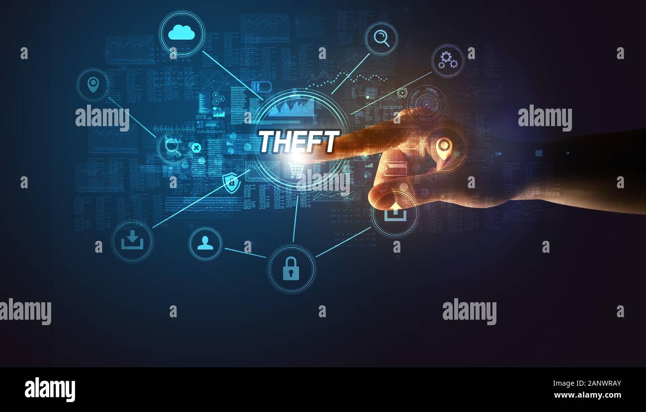Hand touching THEFT inscription, Cybersecurity concept Stock Photo - Alamy